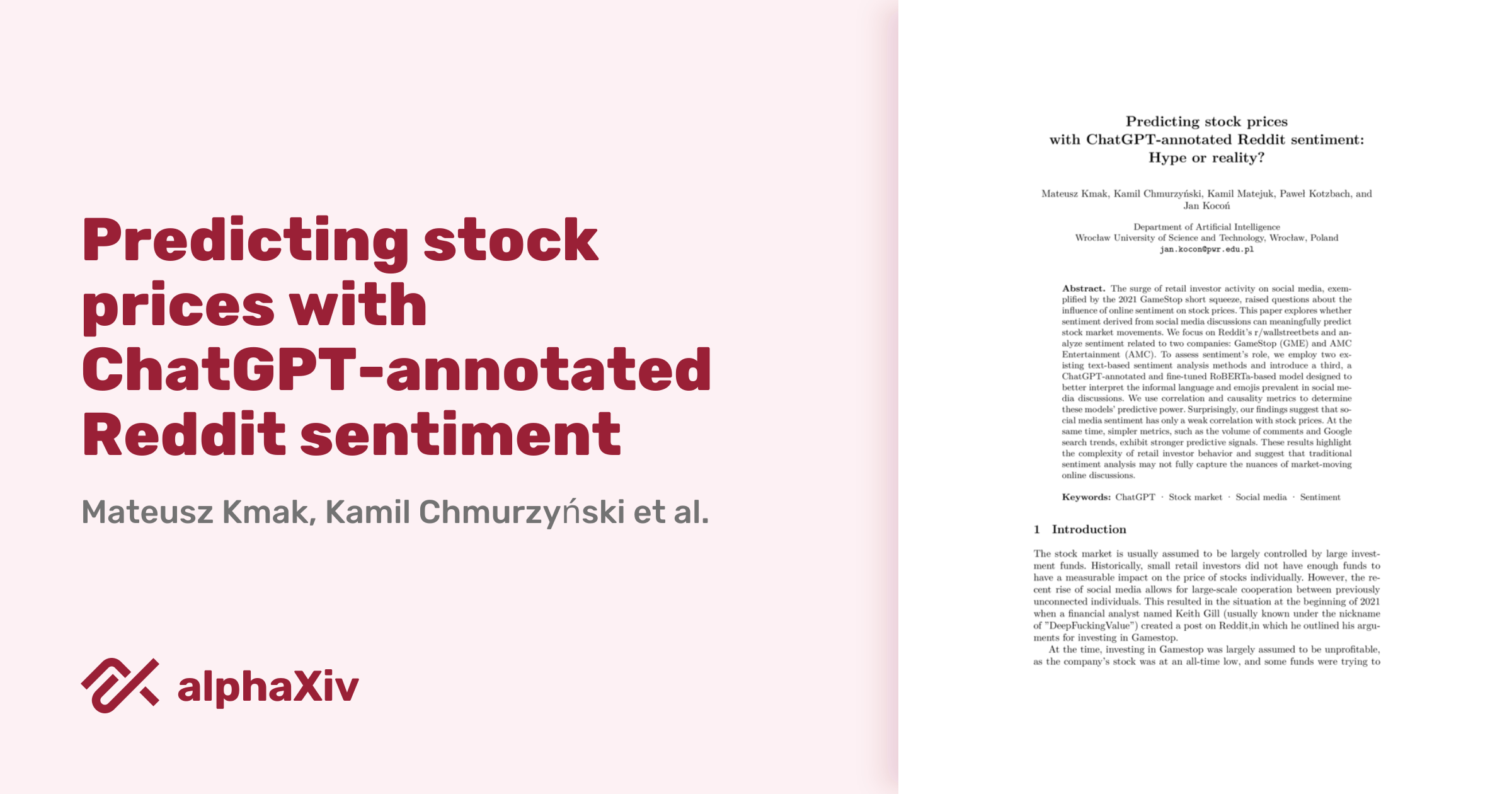 Predicting stock prices with ChatGPT-annotated Reddit sentiment | alphaXiv