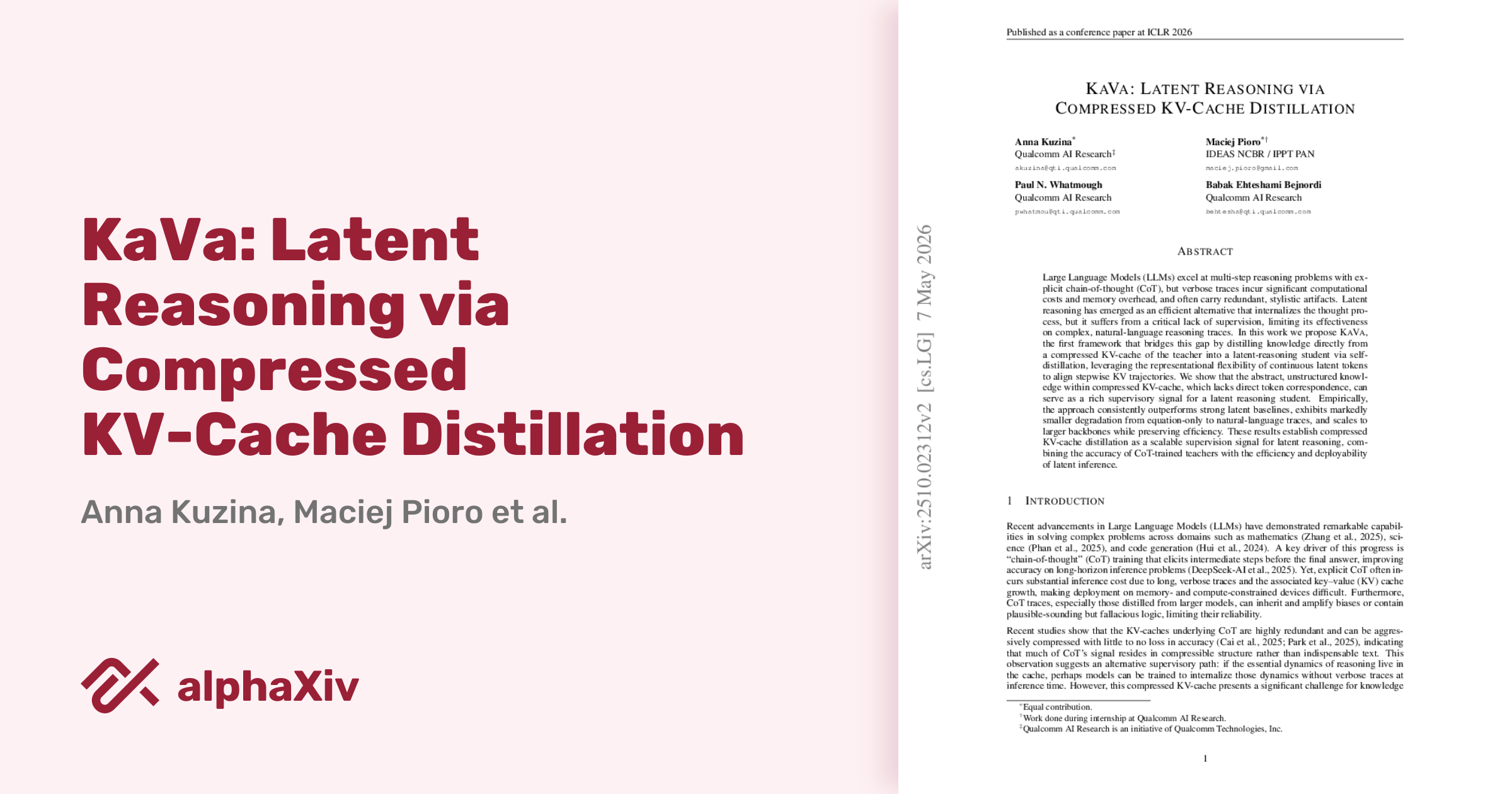 KaVa: Latent Reasoning via Compressed KV-Cache Distillation | alphaXiv