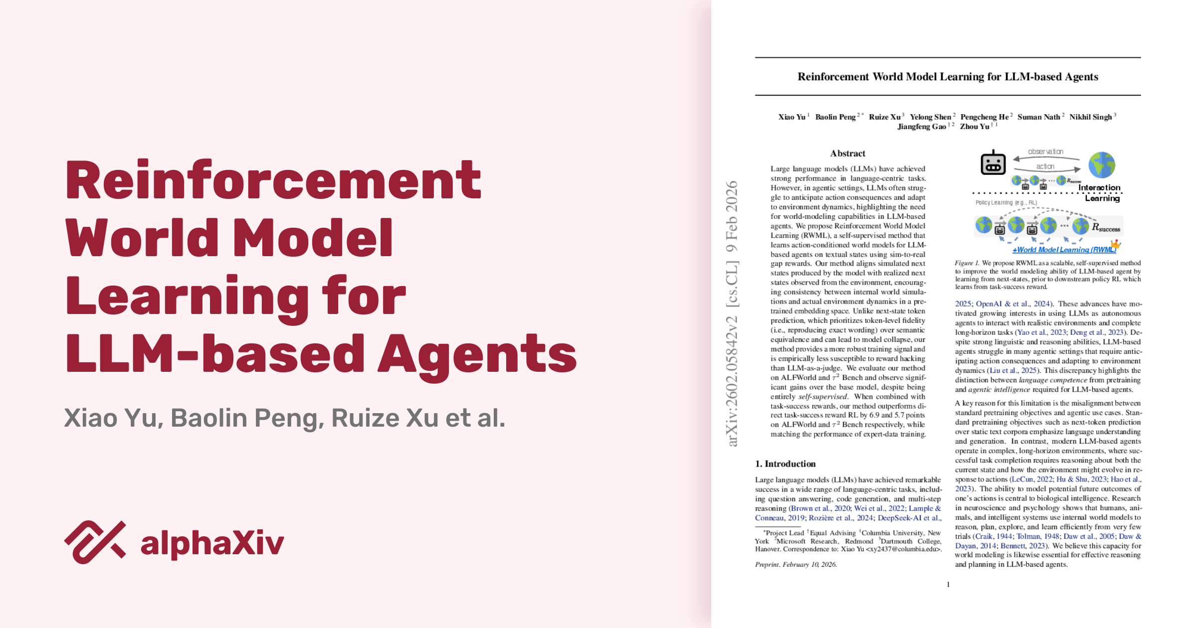 Reinforcement World Model Learning for LLM-based Agents | alphaXiv