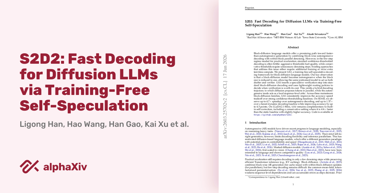 S2D2: Fast Decoding for Diffusion LLMs via Training-Free Self ...