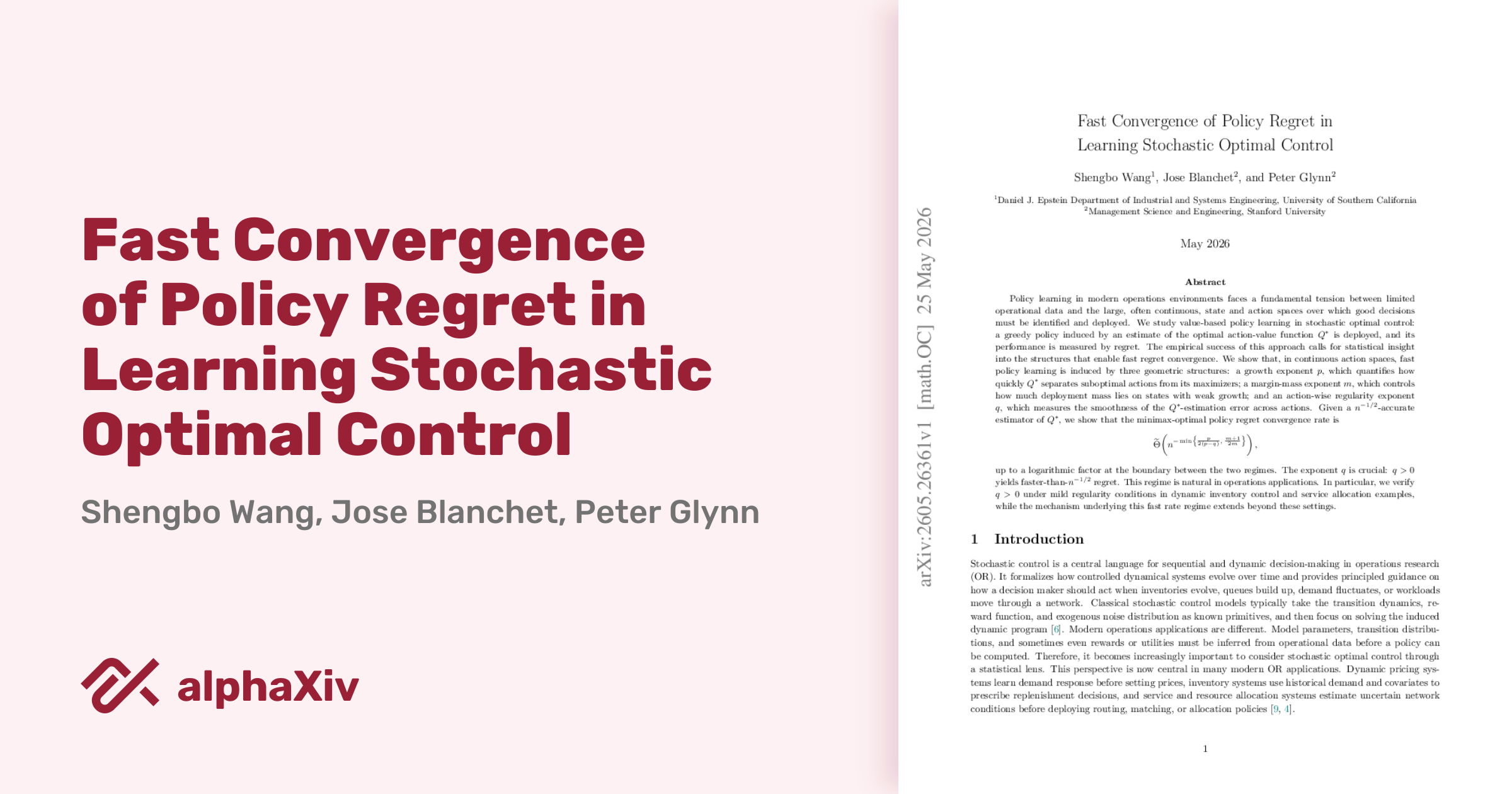 Fast Convergence of Policy Regret in Learning Stochastic Optimal ...