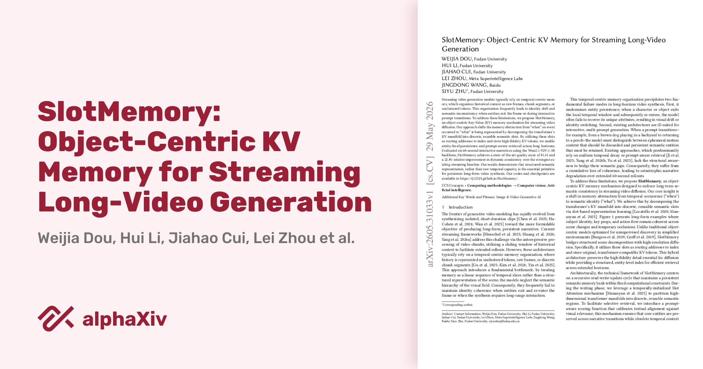 SlotMemory: Object-Centric KV Memory for Streaming Long-Video ...
