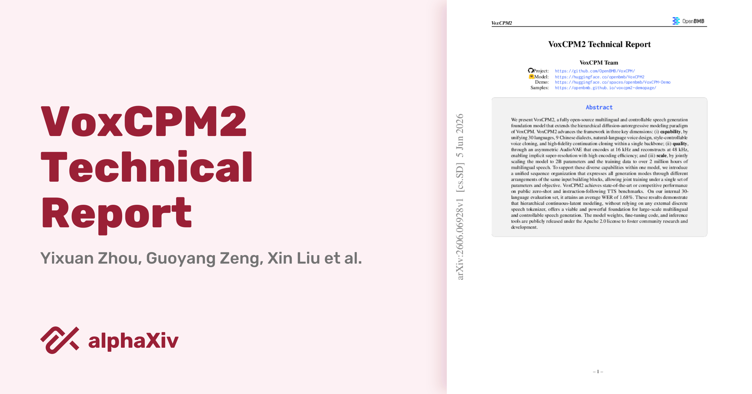 VoxCPM2 Technical Report | alphaXiv